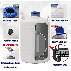 Generic Liquid Nitrogen Tank, 20L Cryogenic Container, Liquid Nitrogen Dewar, Liquid Nitrogen Container with Lock Cap, 6X Canisters & Protective Bag, Mouth Ø50mm, Static Storage 178 Days