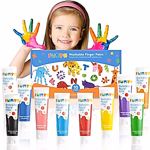Funto Washable Finger Paint for Kids, Safe & Non-Toxic Finger Painting for Toddlers 1-3, Bath Paint, Toddler Art Painting Supplies, 10 Assorted Colors