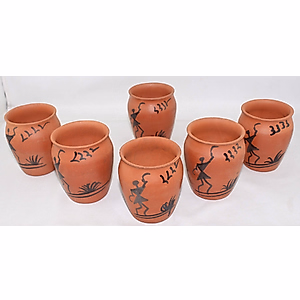 Odishabazaar Terracotta(Real Mitti) Unglazed Worli Painted Clay Mud Tea Kullad Cup Set Of 6 For Good Health(200ml)