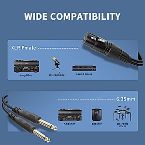 QIANRENON XLR Female to Dual TS 1/4 Stereo Splitter Cable 3-Pin XLR to Dual 6.35mm Mono Y Splitter Conversion Extension Audio Cable,for Microphone Guitars Amplifier Mixer,1m/3.2ft