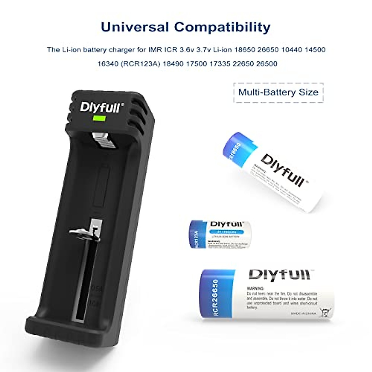 18650 Battery Charger, Dlypow 2 Bays Battery Charger with Auto-Charging Current for IMR/ICR Li-ion 22650 18650 18490 17500 RCR123 14500 and 1.2V Ni-MH Ni-CD AA AAA Rechargeable Batteries