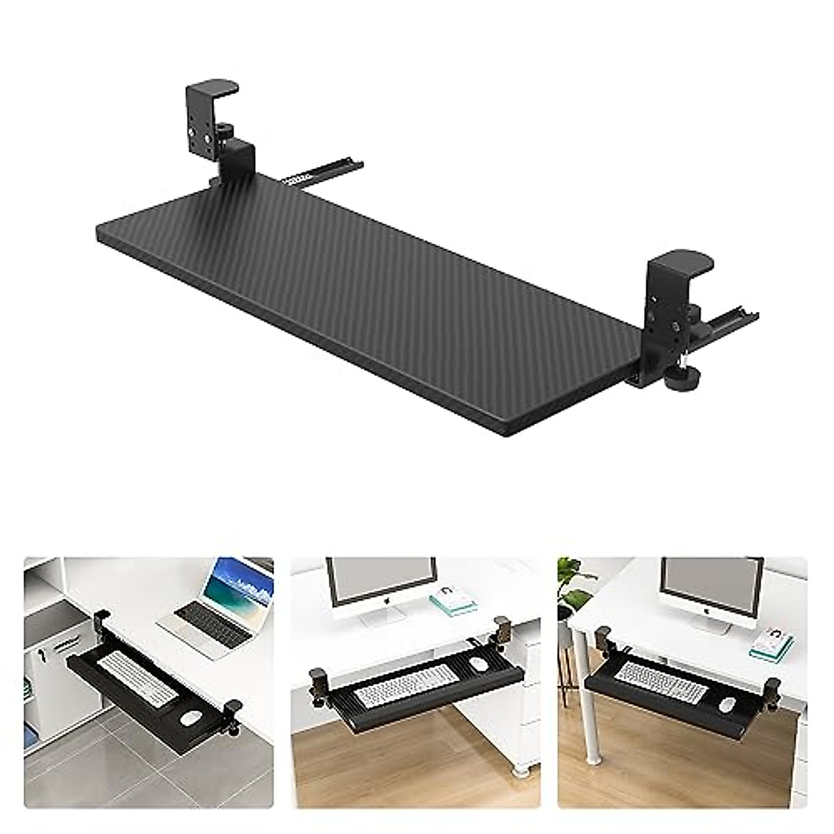 alfd suoke Keyboard Tray Under Desk, Pull out Keyboard & Mouse Tray with Sturdy C-Clamp, Slide Out Keyboard Platform, Adjustable Height Keyboard Drawer, 29.5'' x 9.4''