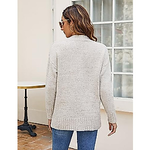 Bluetime Women Casual Long Sleeve Sweaters Soft Loose Fit Cable Knit Pullover V Neck Oversized Tunic Sweater Tops (L, Light Apricot)