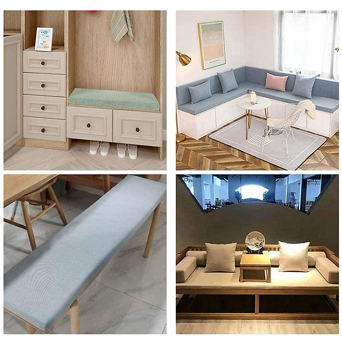 Indoor Bench Cushion with Ties, 2" Thick Memory Foam Piano Bench Cushion, Non Slip Shoe Storage Settee Cushion, Kitchen Dining Table Seat Picnic Bench Seat Pad