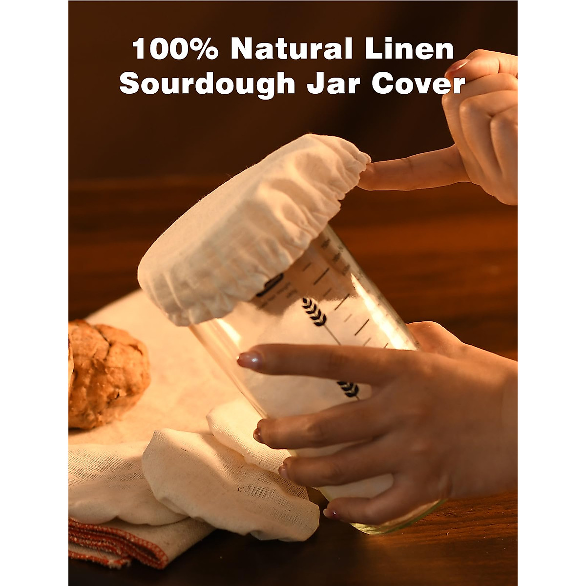100% Linen Jar Covers, 5pcs Cloth Covers for Sourdough Starter Jars with Diameter of 3-4 Inch