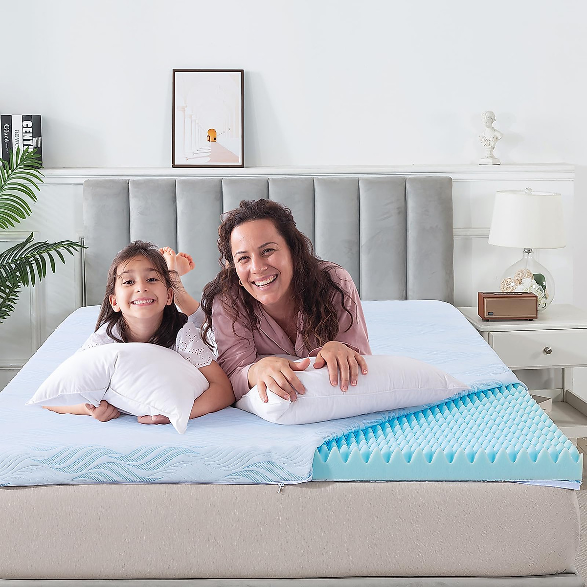 3 Inch Egg Crate Memory Foam Mattress Topper Queen Size, Viscose Mattress Pad Cover for Pressure Relief Back Pain, Machine Washable, CertiPUR-US Certified, 60”x80”