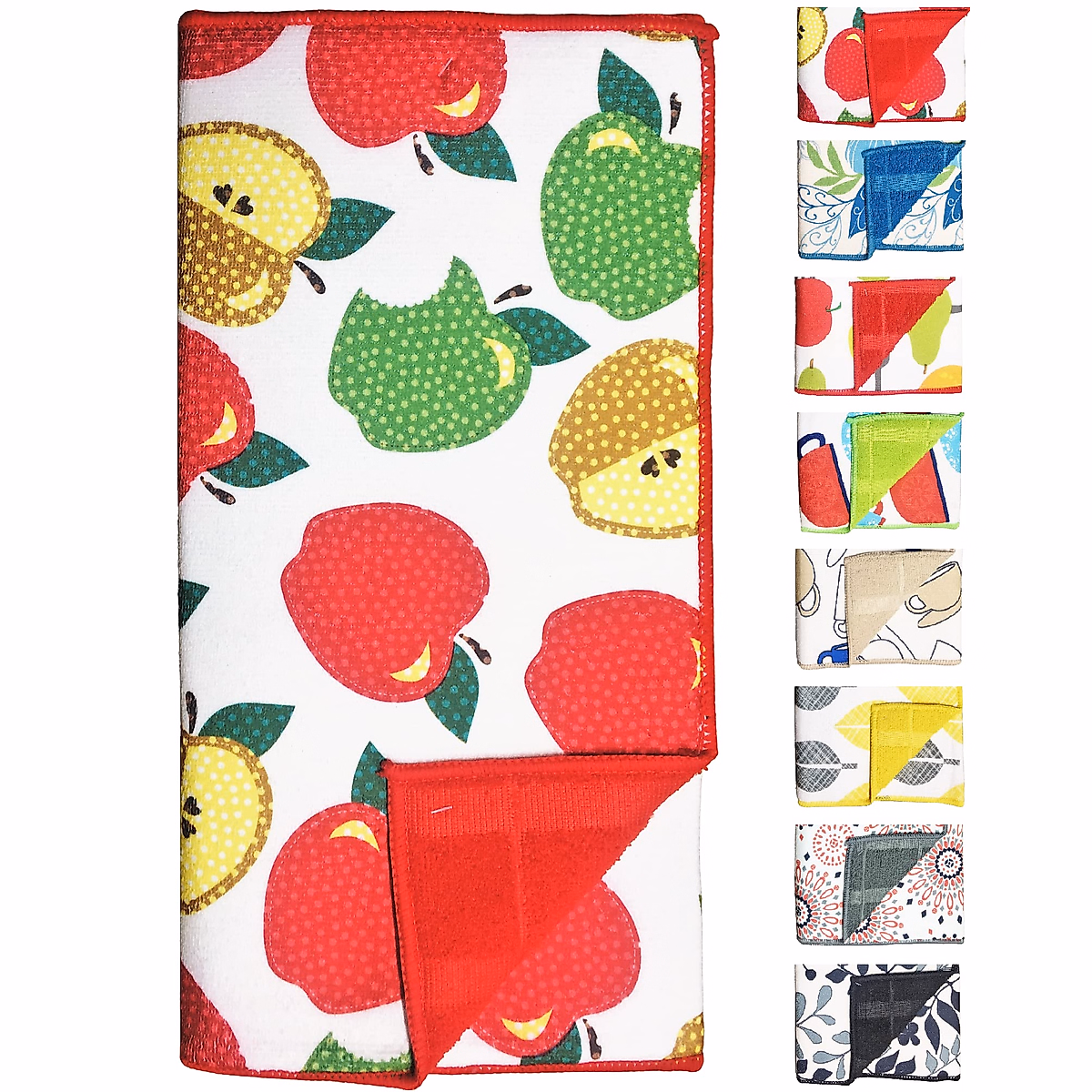 Microfiber Dish Drying Mat, 16" x 24" Absorbent Fine Cushioned Fabric (Apples ~ Red)