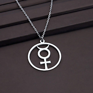 CENWA Mercury Pendant Alchemical Symbol Stainless Steel Necklace Mercury Symbol Jewelry Astrological Symbol Jewelry (Mercury N s)
