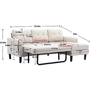 Hdxdkog L Shaped Sectional Sofa 72" Sectional Sleeper Pull-Out Sofa with Storage Chaise, Upholstered Corner L Shaped Living Room Couch with Pocket for Home Office (Beige-1)