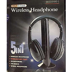 Vkermury 5-in-1 Wireless Headphones Headset MH2001 MP3 MP4 PC CD DVD Audio TV FM Radio-Listen to Music, Chat Online & Monitor Other Rooms!