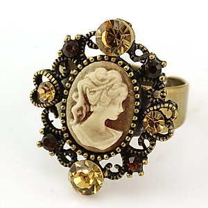Soulbreezecollection Heart Shape Brown Cameo Ring Adjustable Band Women Fashion Jewelry