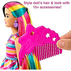 Barbie Totally Hair Doll, Heart-Themed with 8.5-Inch Fantasy Hair & 15 Styling Accessories (8 with Color-Change Feature)