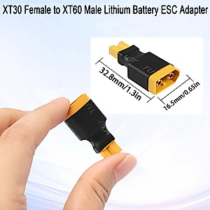 QIANRENON XT30 Female to XT60 Male RC Battery Charging Conversion Connector XT60 Plug to XT30 Socket Lithium Battery ESC Adapter, for Model Airplane Drone RC Car Toy Quadcopter, 2 Pcs