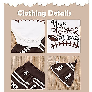 Aslaylme Newborn Baby Boy Clothes Coming Home Outfit New Player in Town Football Romper (Brown, 0-3 Months)