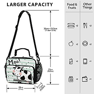 Moo Cow Lunch Box, Lunch Bag with Adjustable Shoulder Strap Insulated Tote Bag Picnic Box Lunch Bag for School Teens Snacks Insulated Cooler Tote