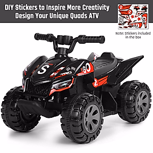 TEOAYEAH 25W Toddlers ATV, Wireless Music, 6V Battery Powered Electric ATV, Rear Motor Ride on Toys, DIY Sticker, Push Button Drive System (Black)