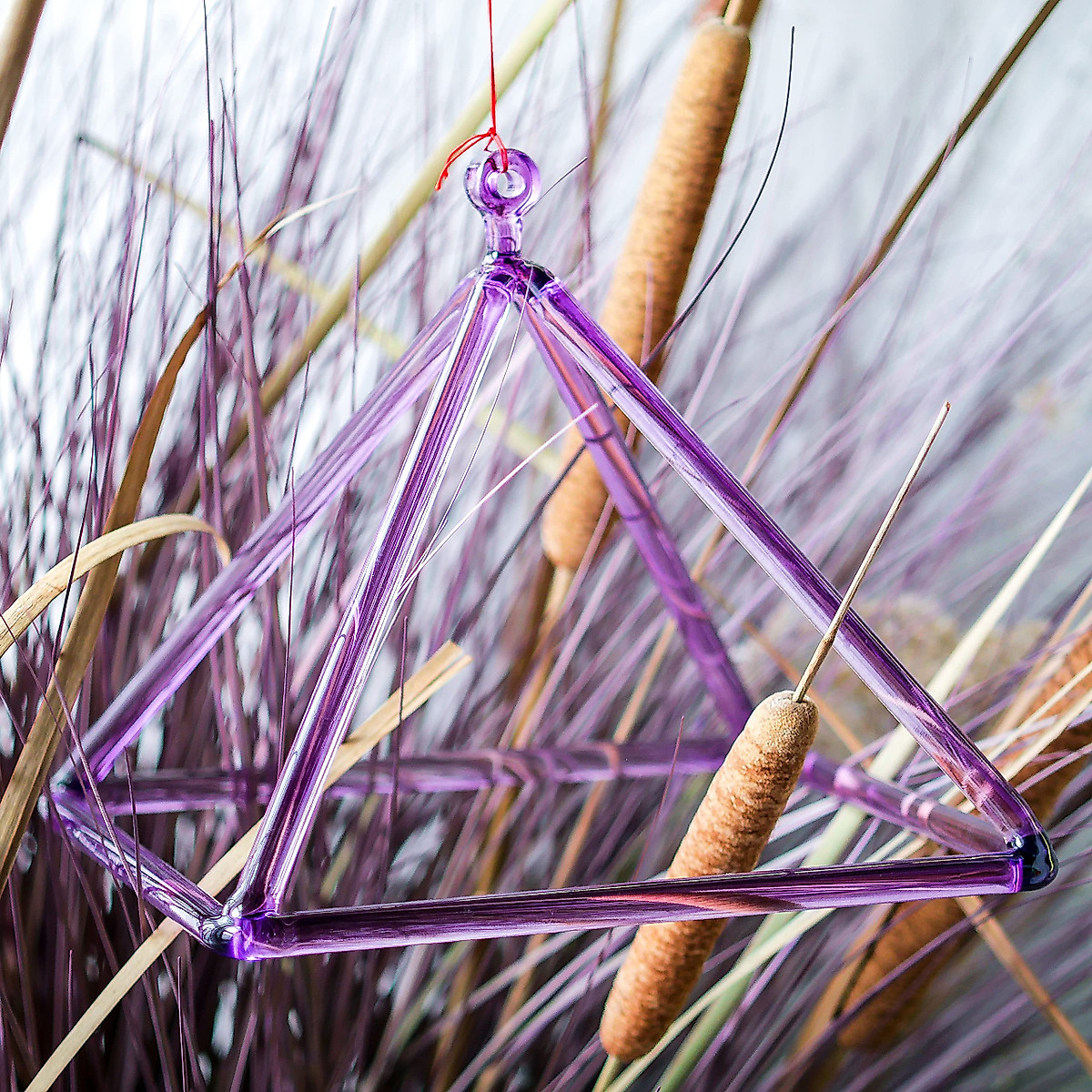 Joysense Purple Quartz Crystal Singing Pyramid 10 inch With Crystal Singing Bowl Striker and Carrying Case