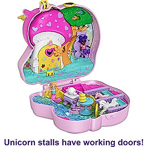 Polly Pocket Compact Playset, Unicorn Tea Party with 2 Micro Dolls & Accessories, Travel Toys with Surprise Reveals