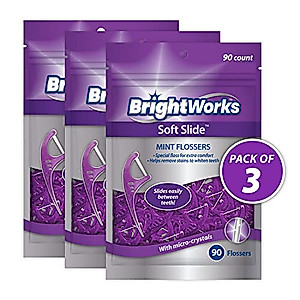 Brightworks Soft Slide Flossers - for Tight Spaces and Extra Comfort with Fresh Mint - 270 Count