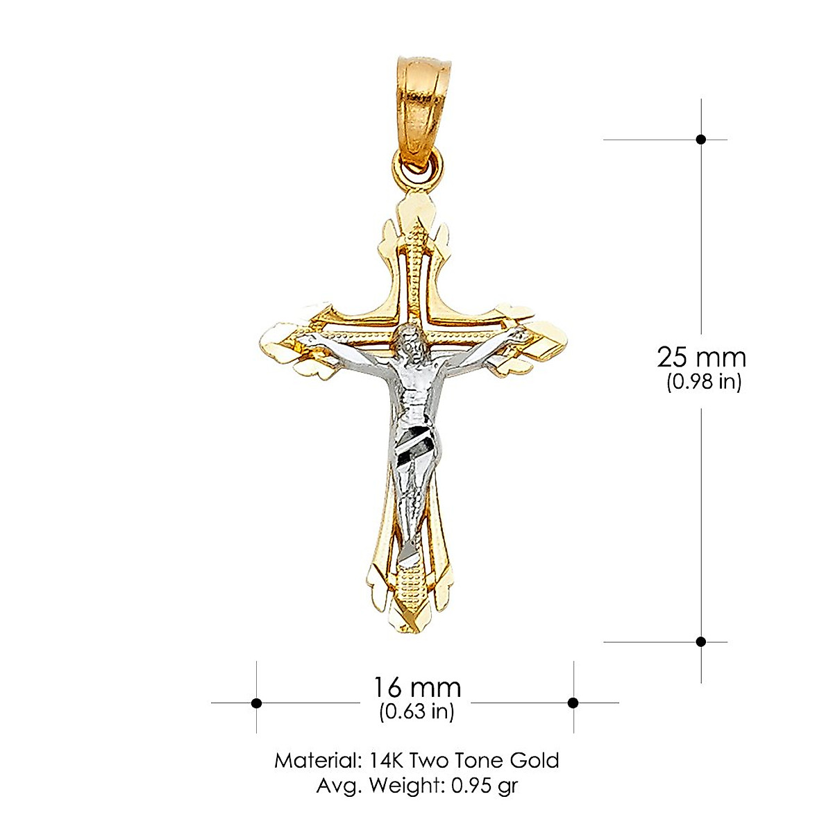 Ioka 14K Two Tone Gold Jesus Crucifix Cross Pendant with 1.2mm Singapore Chain Chain Necklace - 20"
