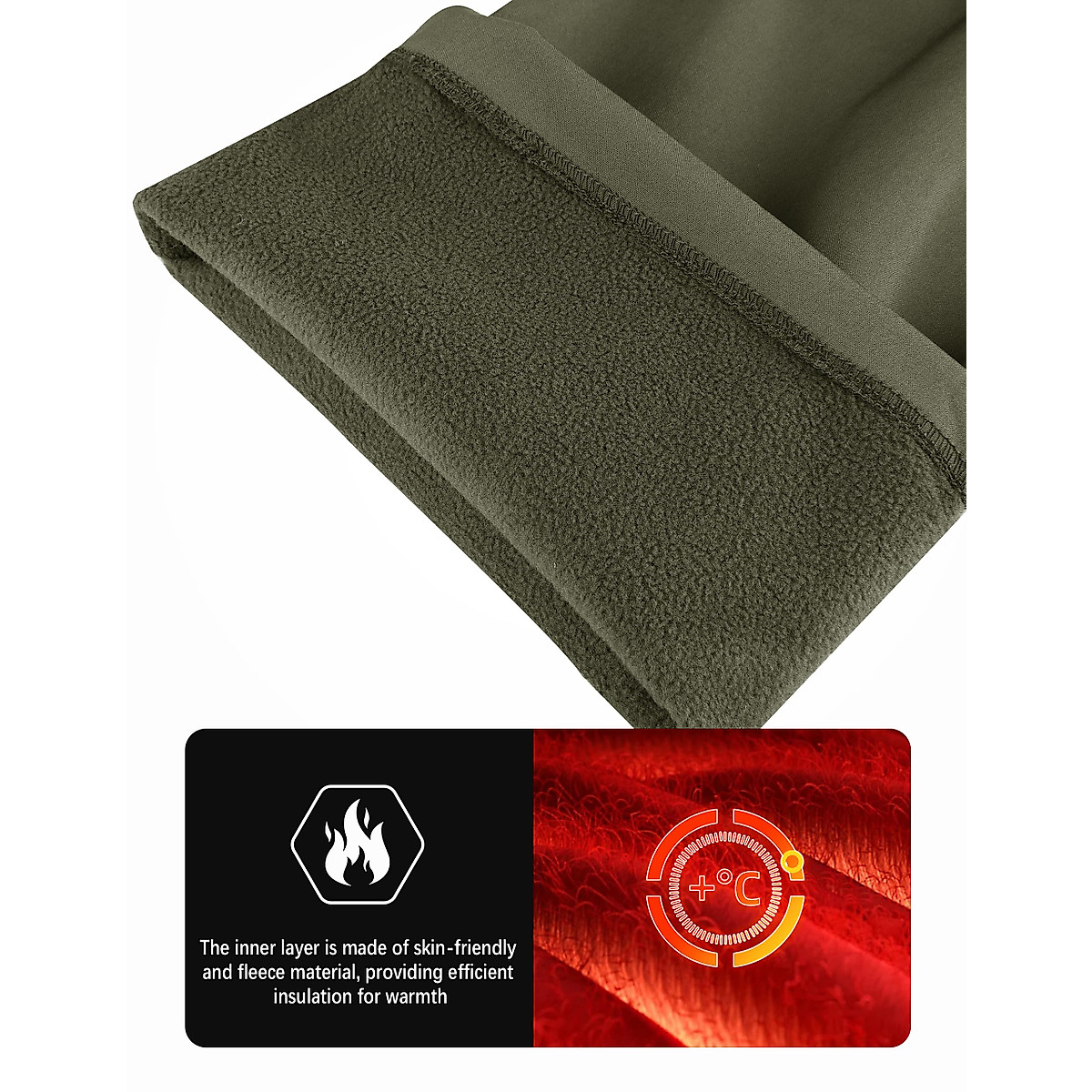 FREE SOLDIER Men's Outdoor Softshell Fleece Lined Cargo Pants Snow Ski Hiking Pants with Belt (Army Green 32W x 32L)