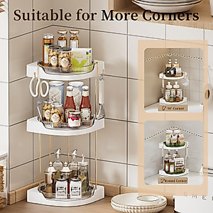 CVGETME 3 Tier Corner Bathroom Counter Organizer, 360 Rotating Makeup Organizers Tray, Countertop Cosmetic Skincare Perfume Storage Sink Shelf for Vanity Bathroom Kitchen (Grey)