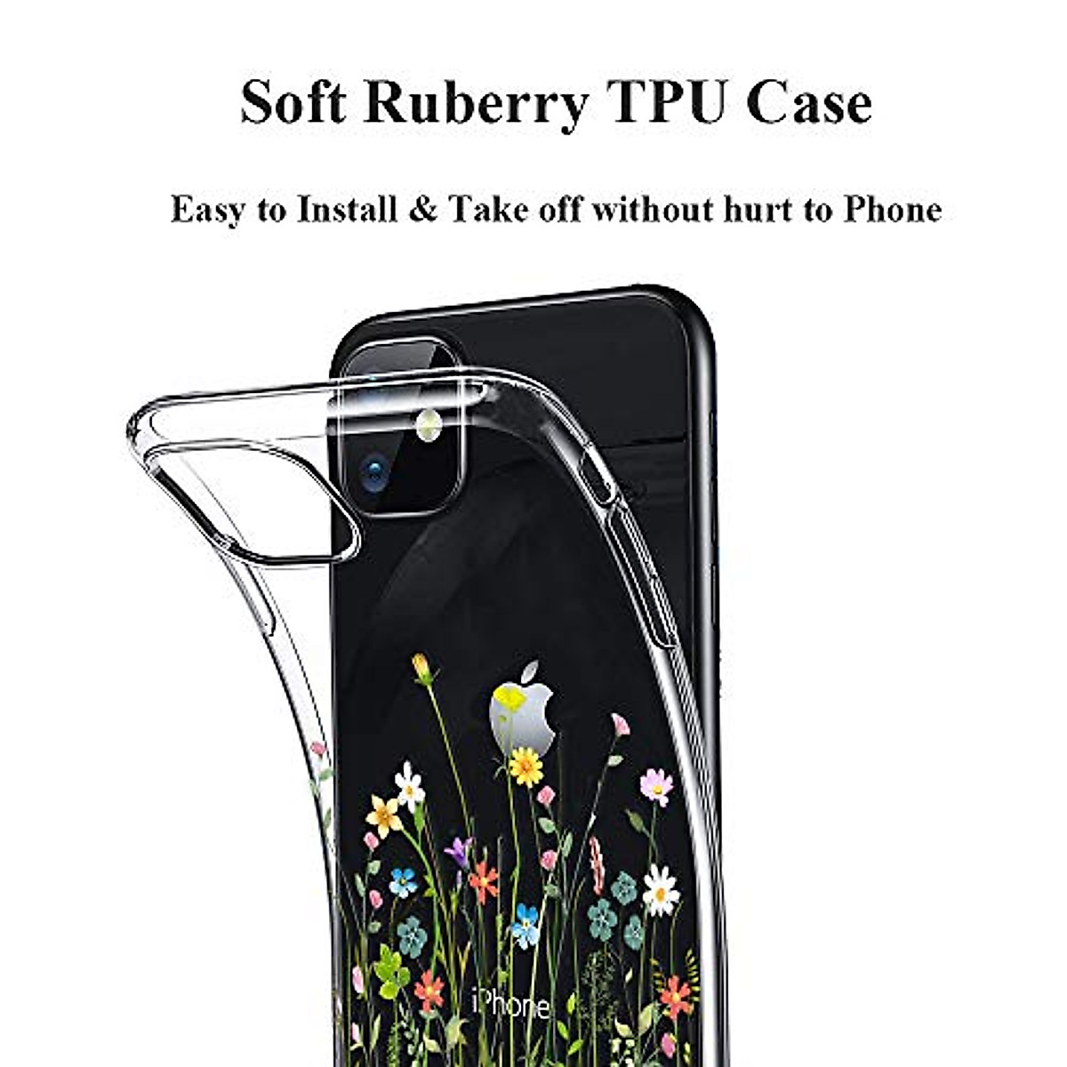 Unov Case Compatible with iPhone 11 Clear with Design Slim Protective Soft TPU Bumper Embossed Floral Pattern 6.1 Inch (Flower Bouquet)