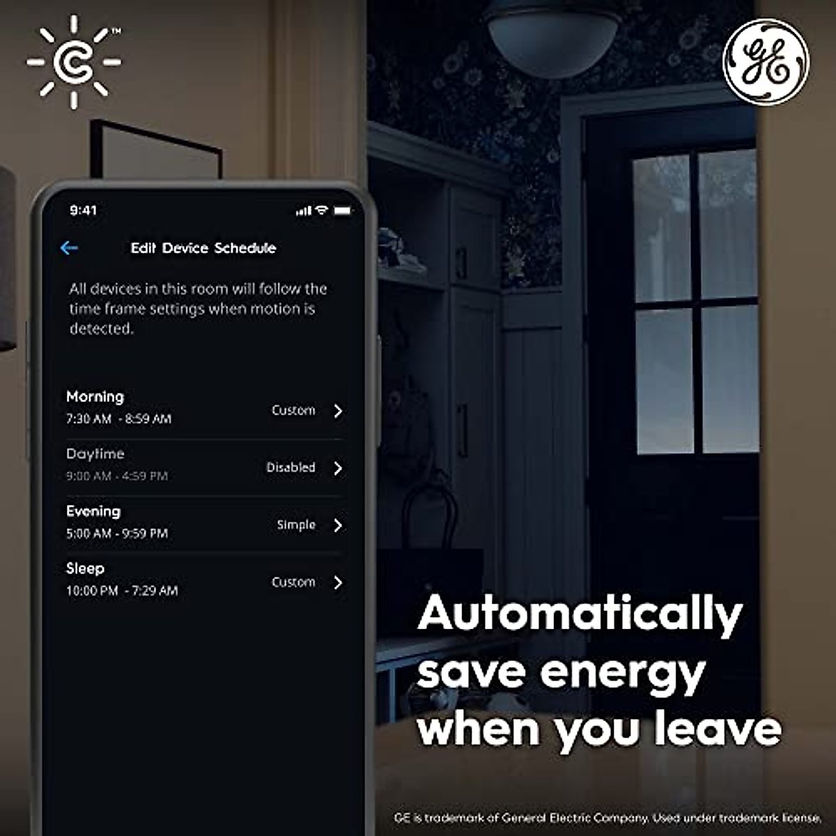 GE CYNC Smart Wire-Free Motion Sensor, Programmable, Bluetooth, Ambient Light Detection, Battery-Powered