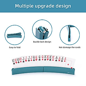 Fanwer Card Holders for Playing Cards (Set of 4), Playing Card Holders for Seniors Kids, Hands-Free Curved Foldable Plastic Card Holders, 2 Blue 2 Green, 13.4'' Long