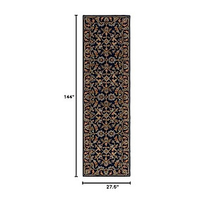 SAFAVIEH Blossom Collection 2' 3" x 12' Navy BLM219A Handmade Premium Wool Entryway Foyer Living Room Kitchen Runner Rug