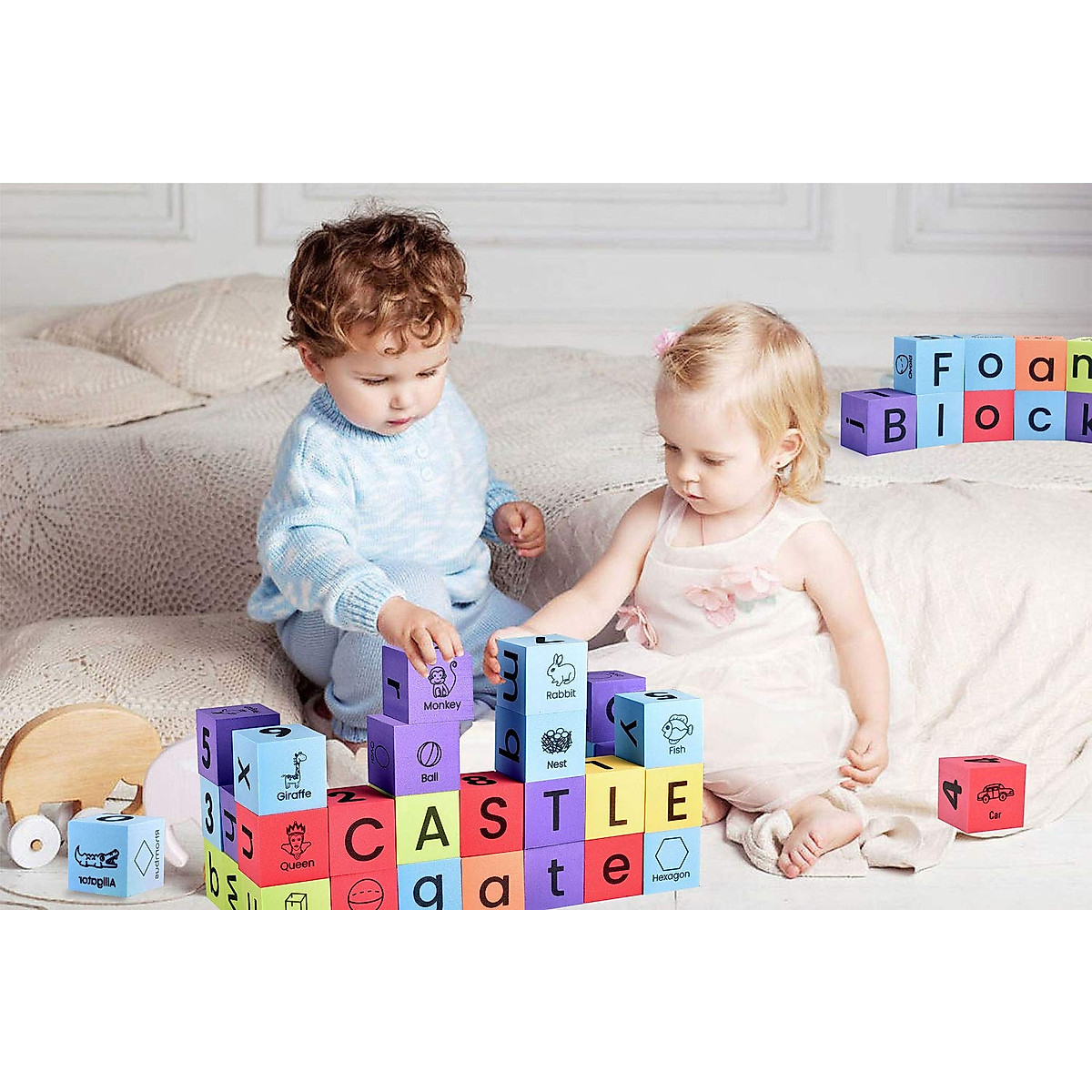 BOHS Foam Learning Blocks - Number,Alphabet,Shapes,Sight Words - Quiet,Safe and Soft Stacking Toys for Toddlers,30pcs