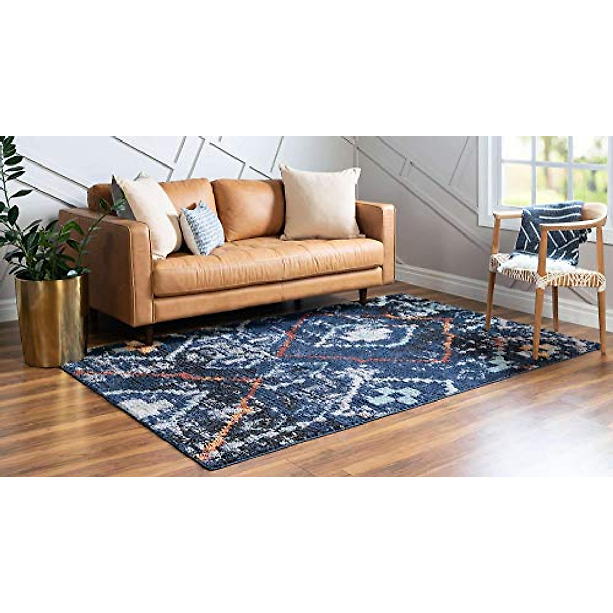 Unique Loom Morocco Collection Tribal, Southwestern, Bohemian Area Rug, 4' 0" x 6' 0", Navy Blue/Gray