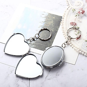 Metal Portable Folding Mirror Key Chain Round Square Heart Shape Cosmetic Mirror Compact Travel Pocket Mirror with Key Ring Keychain(Circular)