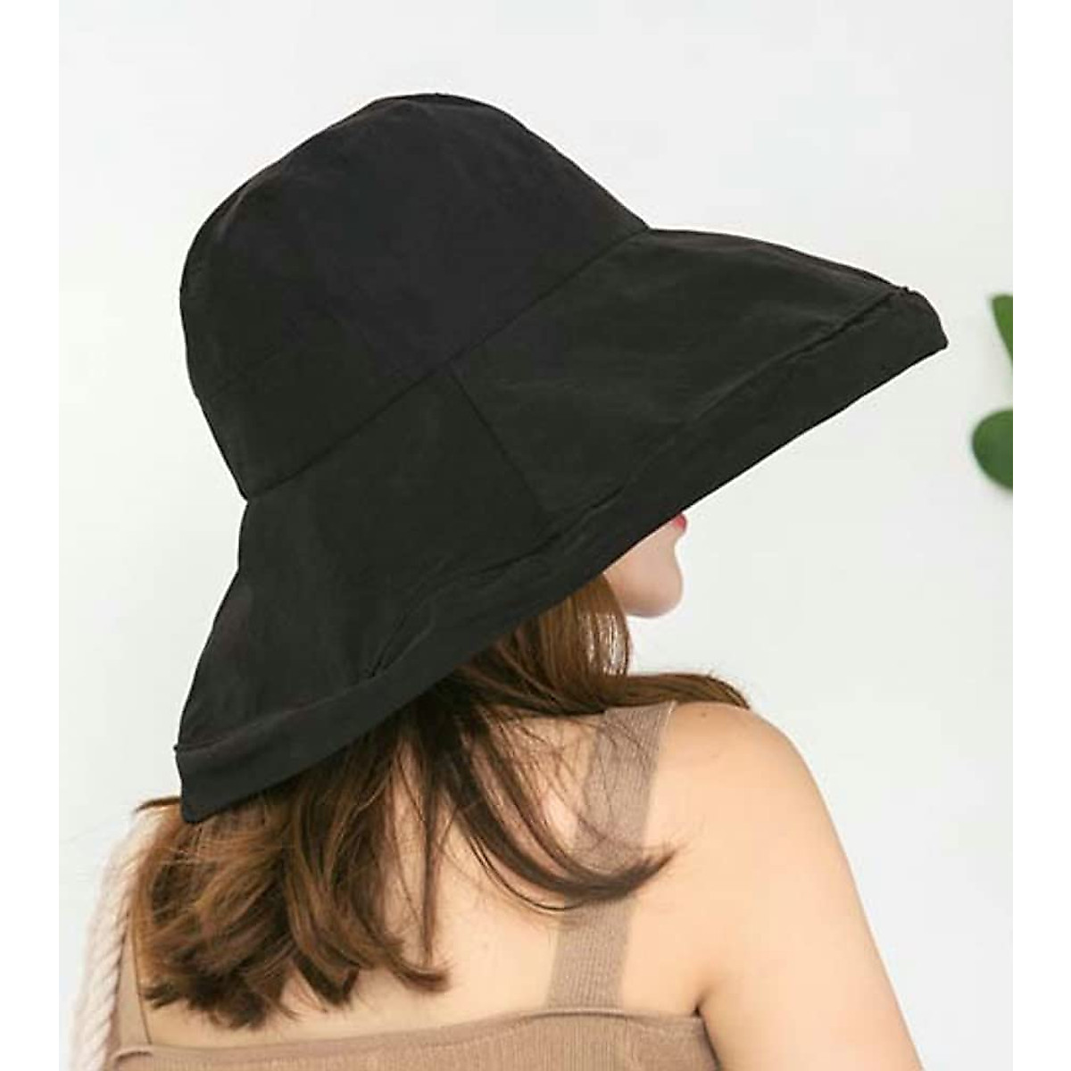 Women Sun Hat Wide Brim UV Protection Soild Bucket Hat Travel Outdoor Beach Hat Black