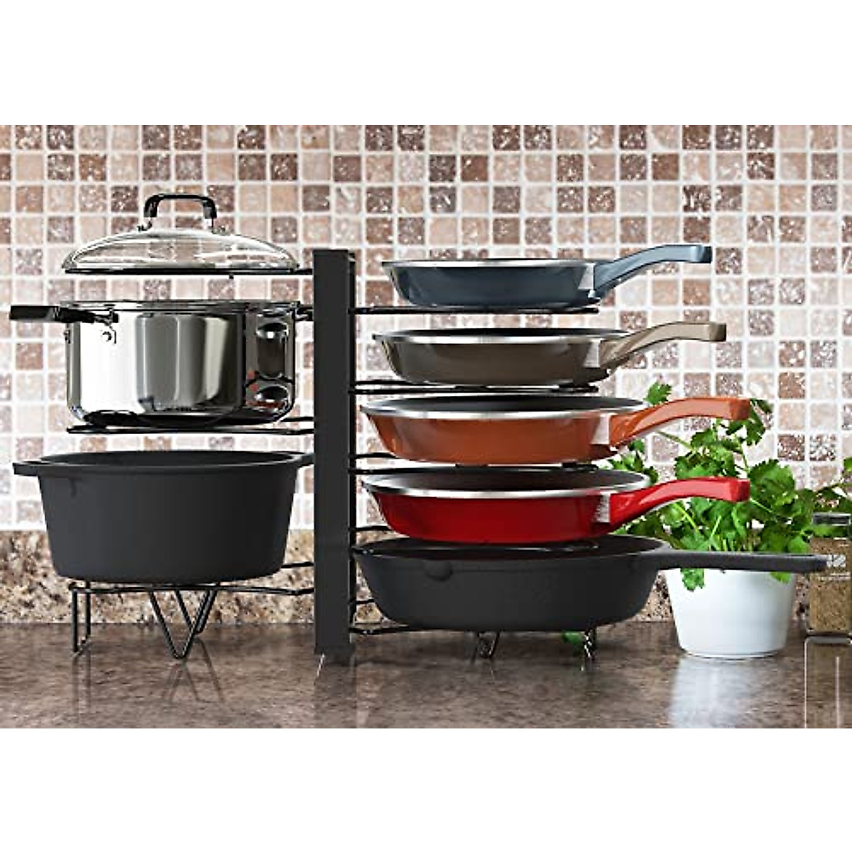 Simple Houseware Double Sided Height Adjustable Pan/Pot Organizer - 8 Compartments, Black