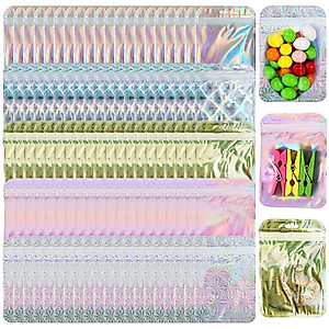 itechpanda 100 PCS Resealable Holographic Zip Lock Mylar Bags, 4 x 5.8 Inch PVC Plastic Self-seal Zipper Waterproof Bags for Jewelry, Samples, Candy, Small Parts & Party Favor Food Storage