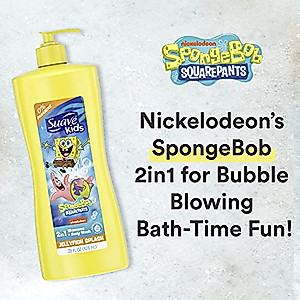Suave Kids 3 in1 Shampoo & Body Wash for Kids Nickelodeon Spongebob Dermatologist-Tested and Tear-free, Strawberry, Yellow, 28 Fl Oz