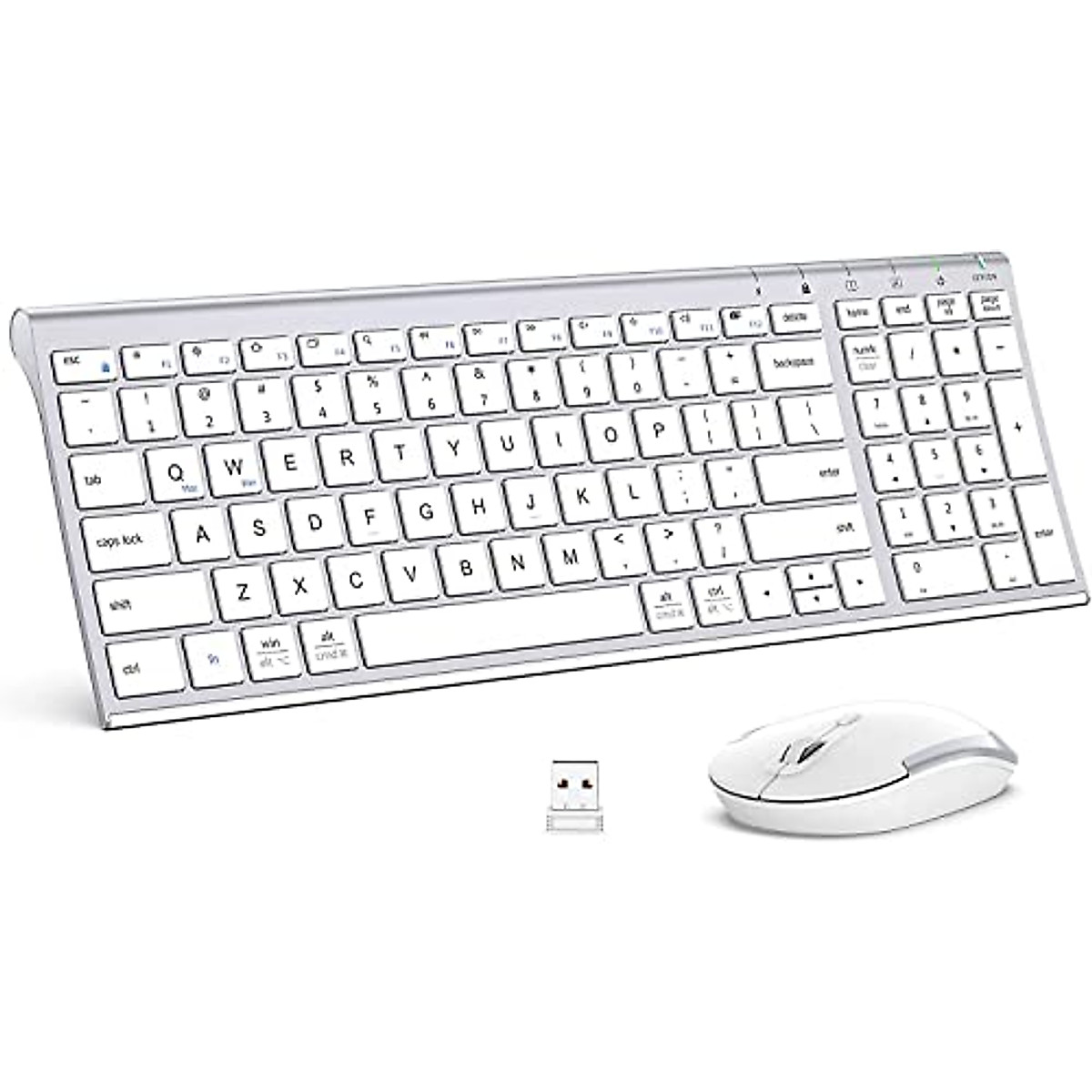 iClever GK03 Wireless Keyboard and Mouse Combo - 2.4G Portable Wireless Keyboard Mouse, Rechargeable Ergonomic Design Full Size Slim Thin Stable Connection Keyboard for Windows 7/8/10, Mac OS