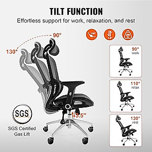 VEVOR Mesh Office Chair, Adjustable High Back Desk Chair with Mesh Seat, Angle and Height Adjustable Home Office Chair with Lumbar and Head Support, Swivel Computer Task Chair