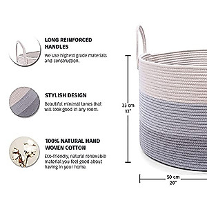 OrganiHaus Gray Extra Large Storage Basket for Blankets 20x13| Decorative Cute Laundry Hamper Basket for Clothes | Cotton Rope Basket for Blankets | Farmhouse Nursery Laundry Basket & Towel Hamper