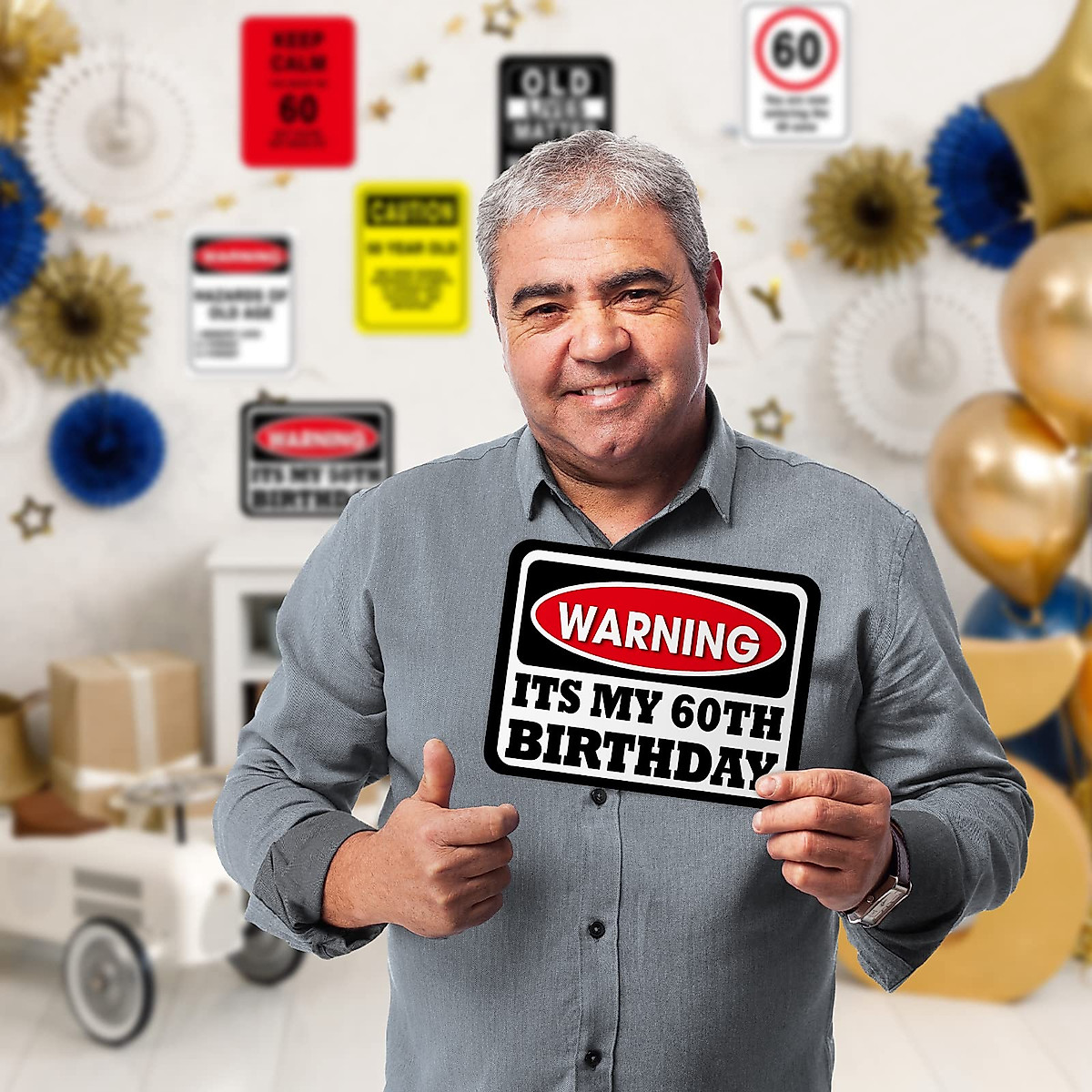 WERNNSAI 60th Birthday Decorations - 9 PCs 60 Years Funny Signs 60s Decorations, 60th Party Yard Garden Banner Table Centerpieces Door Wall Windows Signs Picture Props for Men Women, Happy Bday Old Decor