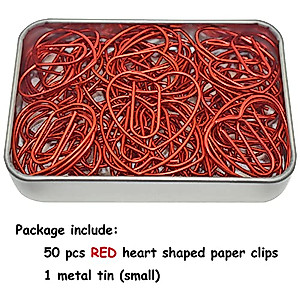 Heart Paper Clips, Cute Love Heart Bookmark Clips, Red Love Heart Shaped Paper Clips ( Red,50 PCS )