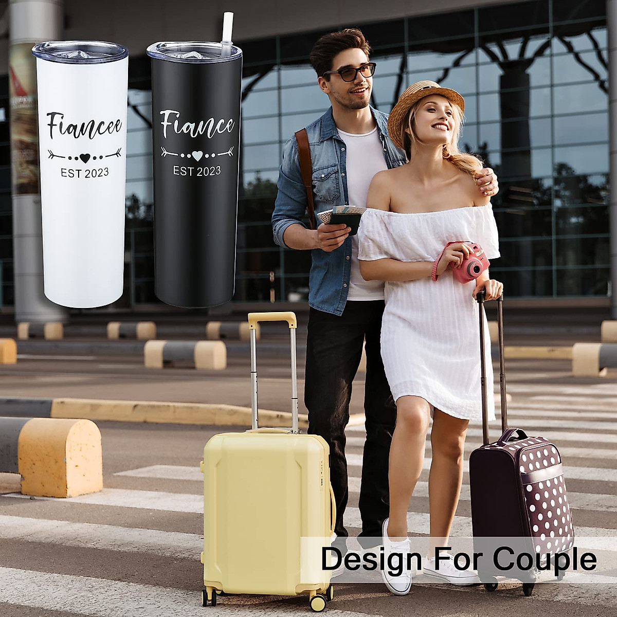 DHQH Fiance and Fiancee 2023 Tumbler Set, Engagement Wedding Gifts for Couples Newlyweds Wife Husband Bride To Be Newly Engaged 20oz Travel Tumbler Bachelorette Party Gifts.