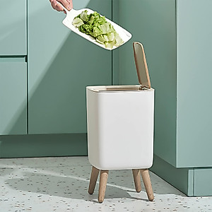 Procade Small Trash Can with Lid, Bathroom Trash Can with Lid,2.6 Gallon Office Garbage Can Waste Basket with Push Button, Dog Proof Trash can,Nordic Trash Bin for Bedroom, Toilet, Kitchen(White)