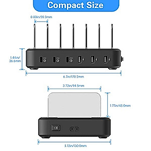 PD USB-C Charging Station, COSOOS 81W 6-Port USB Charging Station for Multiple Devices with 3 PD 20W USB-C Charger & 6 Mixed Short Cables, Fast Multi USB Charger Station