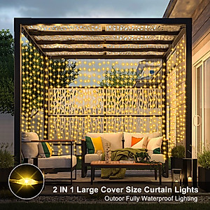 echosari Battery Operated Curtain String Lights, 300 LED Outdoor Icicle Lights with Remote Timer for Wedding Backdrops Garden Christmas Holiday Camping Decoration (Blue)