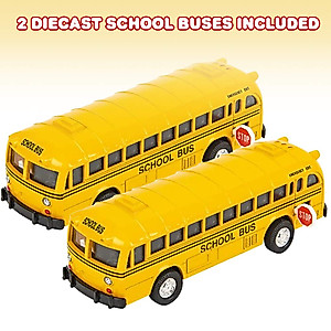 ArtCreativity 5 Inch Pull Back School Bus Playset, Set of 2 Classic School Buses, Diecast Bus Toy Set with Pull Back Mechanisms, Great Party Favors, Gift Idea for Boys and Girls