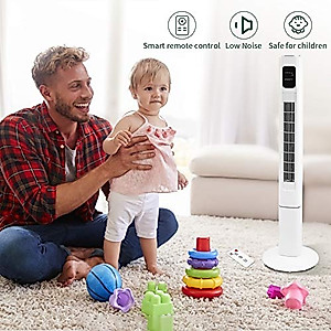 Kismile 36'' Tower Fan with Remote, Oscillating Quiet Cooling Fan, Bladeless Standing Fan with 3 Modes, Built-in Timer, LCD Display for Home/Office (White, 36 Inch) (47 inch, White)