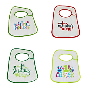 Hello Baby Wonder First Birthday, Valentine's Day, St. Patty's Day, Easter Bib Set - 4pk