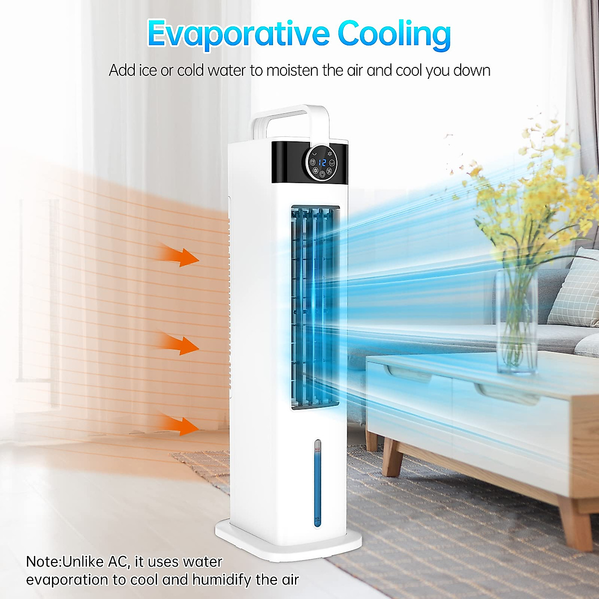 Evaporative Air Cooler, Portable Air Conditioner Fan, 35'' Evaporative Cooler with 3 Speeds & 52°Oscillation, 12-H Timer Remote Control Swamp Cooler w/Cooling Function for Home & Office